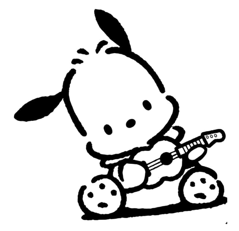 Målarbild Pochacco spelar gitarr - Skiv ut gratis på malarbilder.se